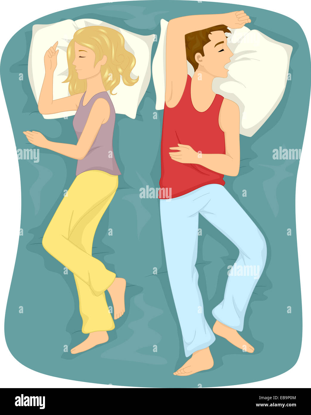 Illustration Featuring a Sleeping Couple Sleeping With Their Backs to ...