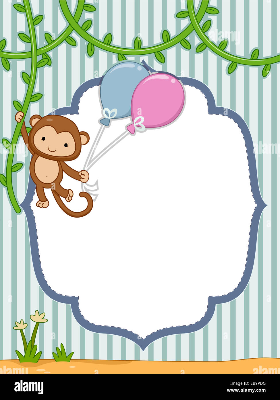 Frame Illustration Featuring a Monkey Hanging to a Vine Stock Photo - Alamy