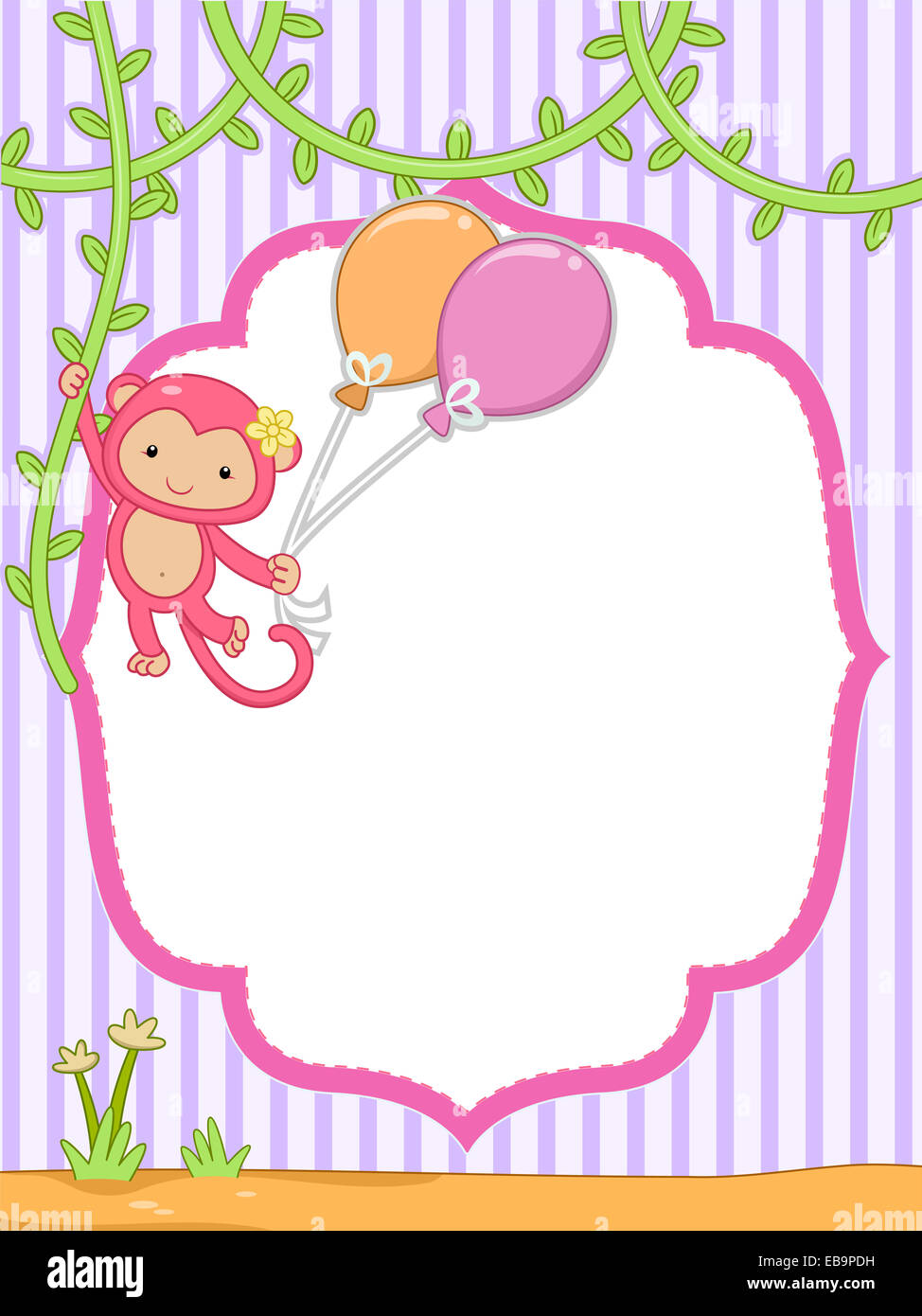 Frame Illustration Featuring a Monkey Hanging from a Vine Stock Photo ...