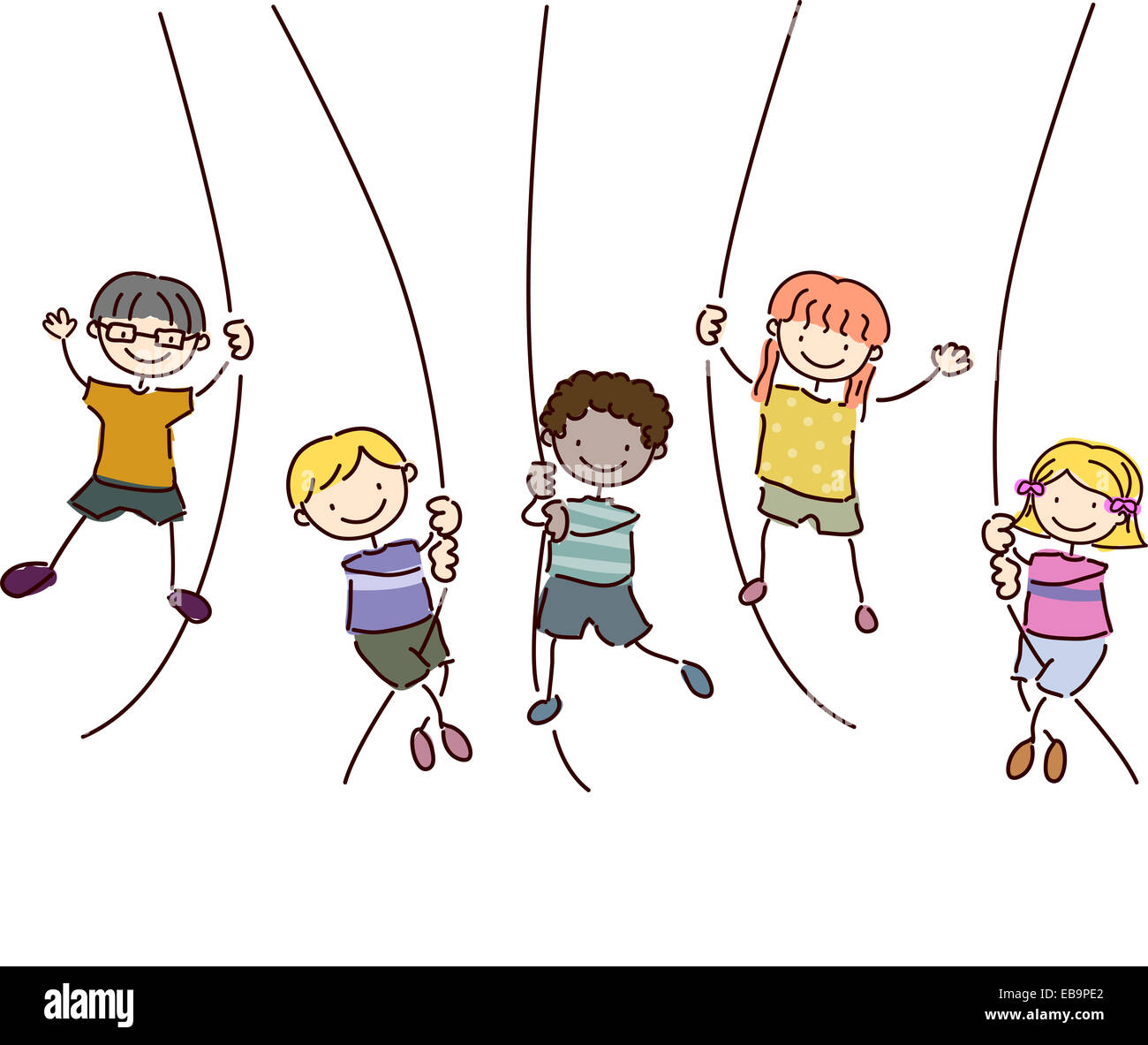 Illustration Featuring Kids Holding on to Ropes Stock Photo - Alamy