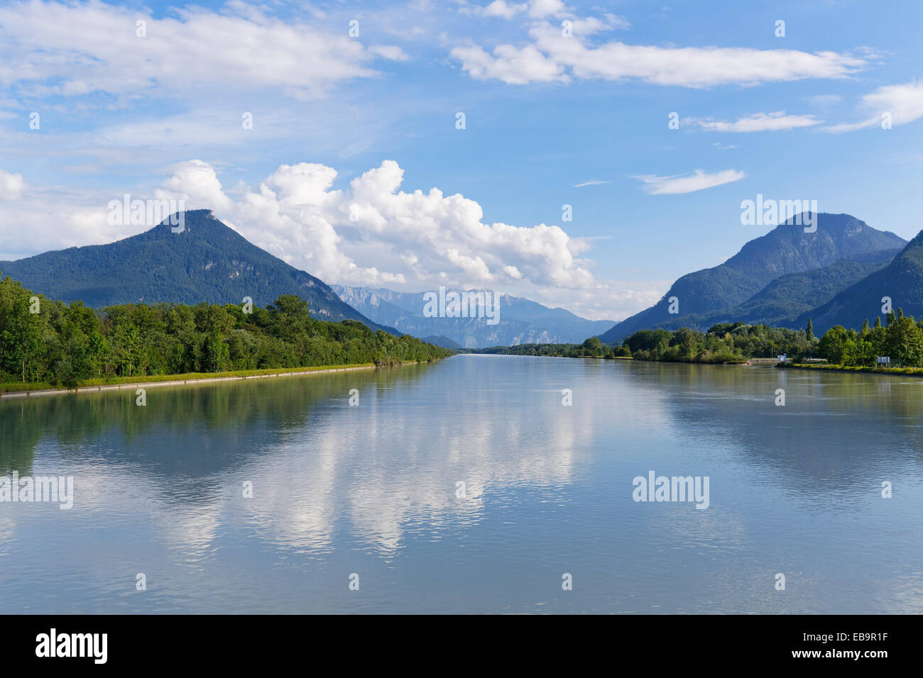 Inn river, Kranzhorn mountain on the left, Wildbarren mountain on the ...