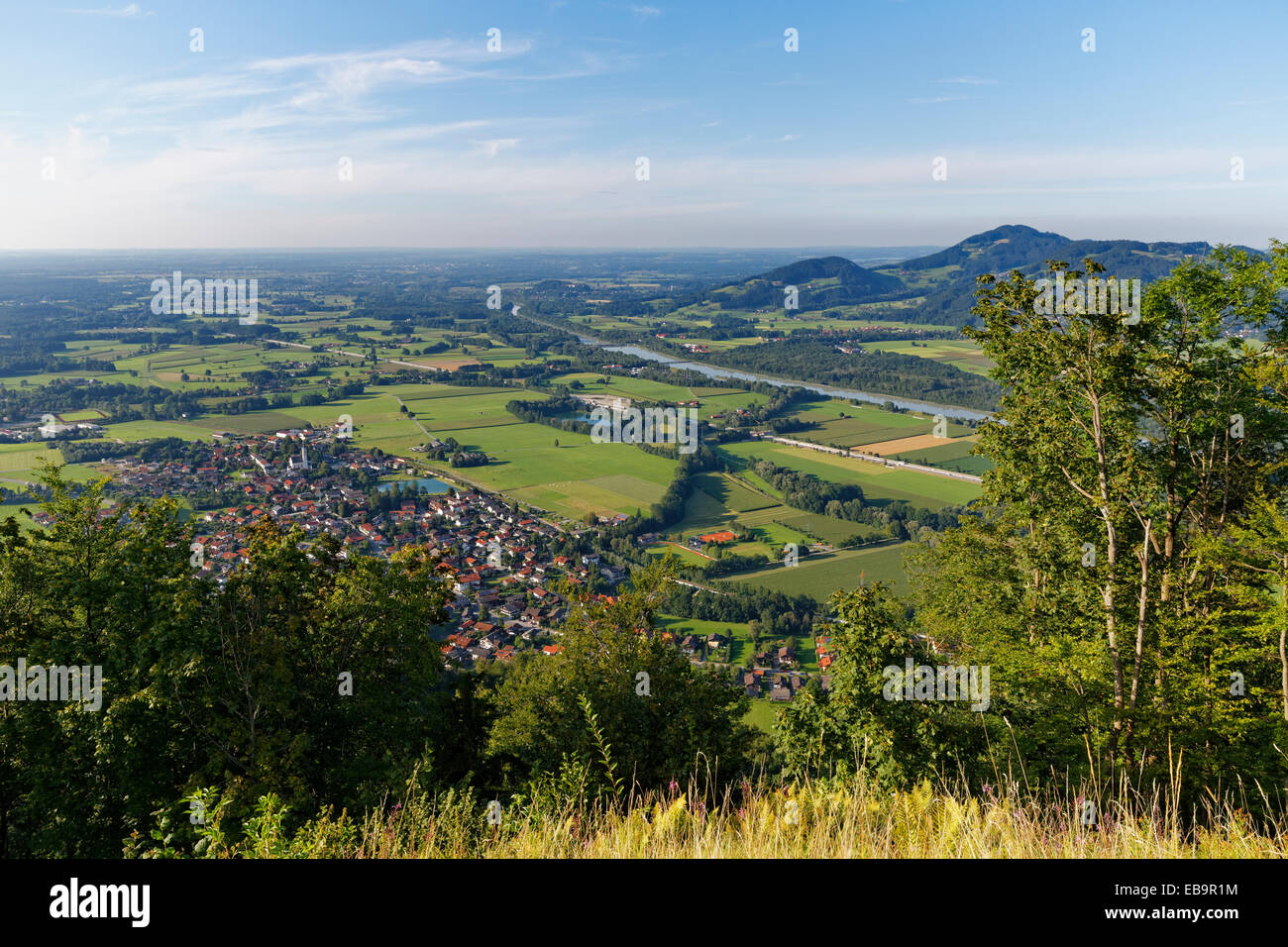 View from Petersberg onto Flintsbach am Inn, Upper Bavaria, Bavaria ...