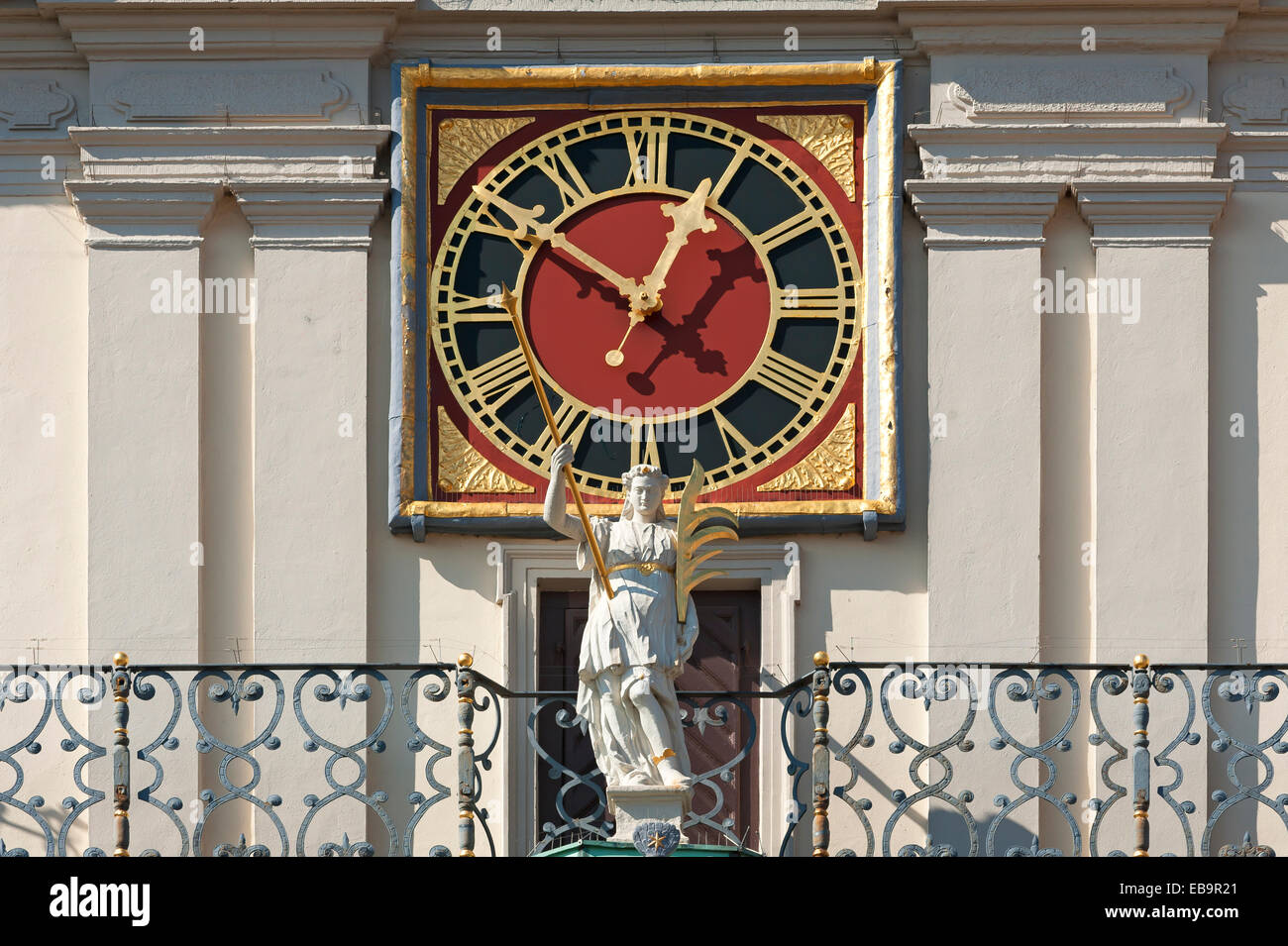 Astronomical clock on the baroque market facade of the town hall, built ...