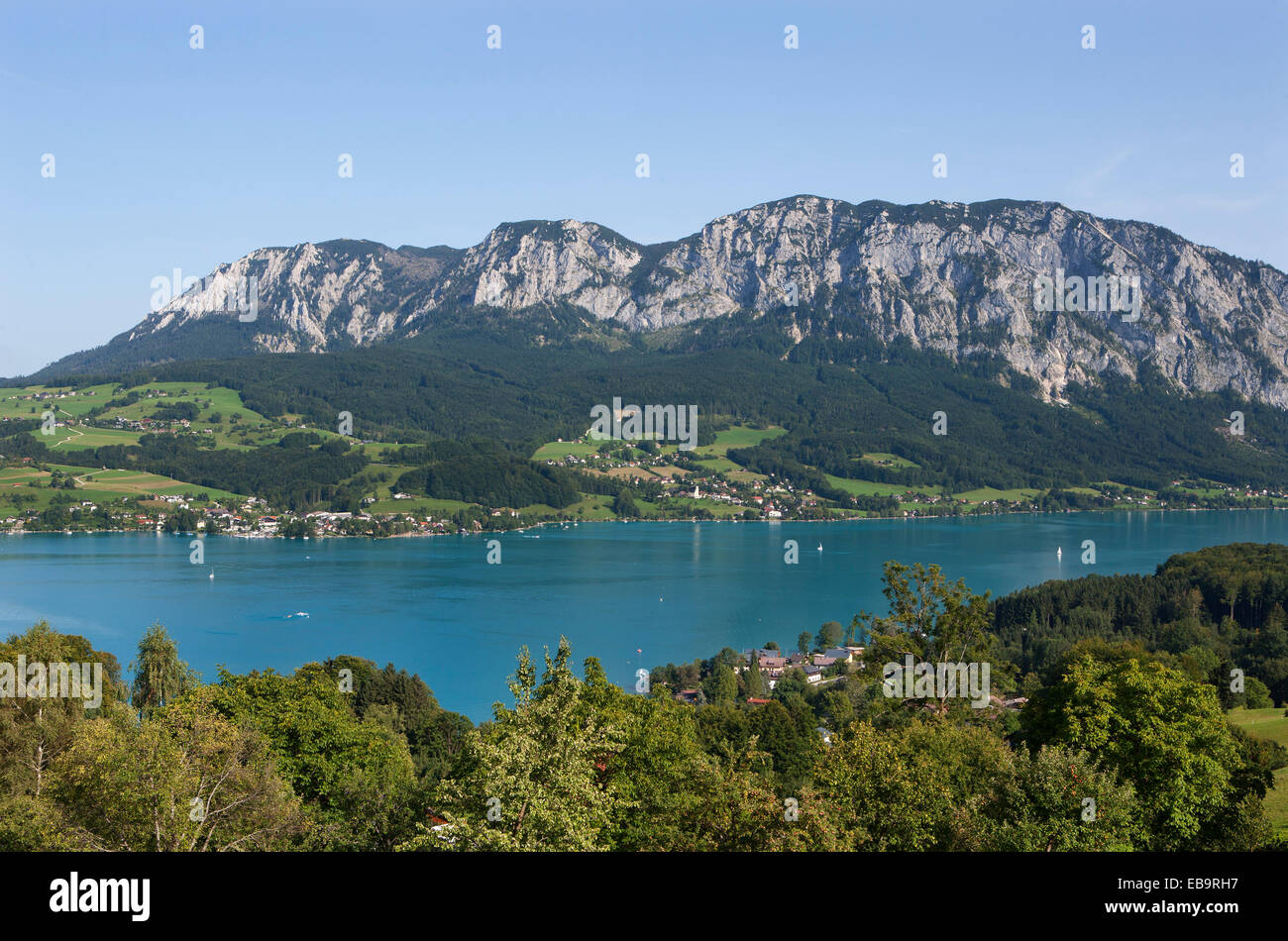 Höllengebirge mountains, lake Attersee, looking towards Steinbach am ...