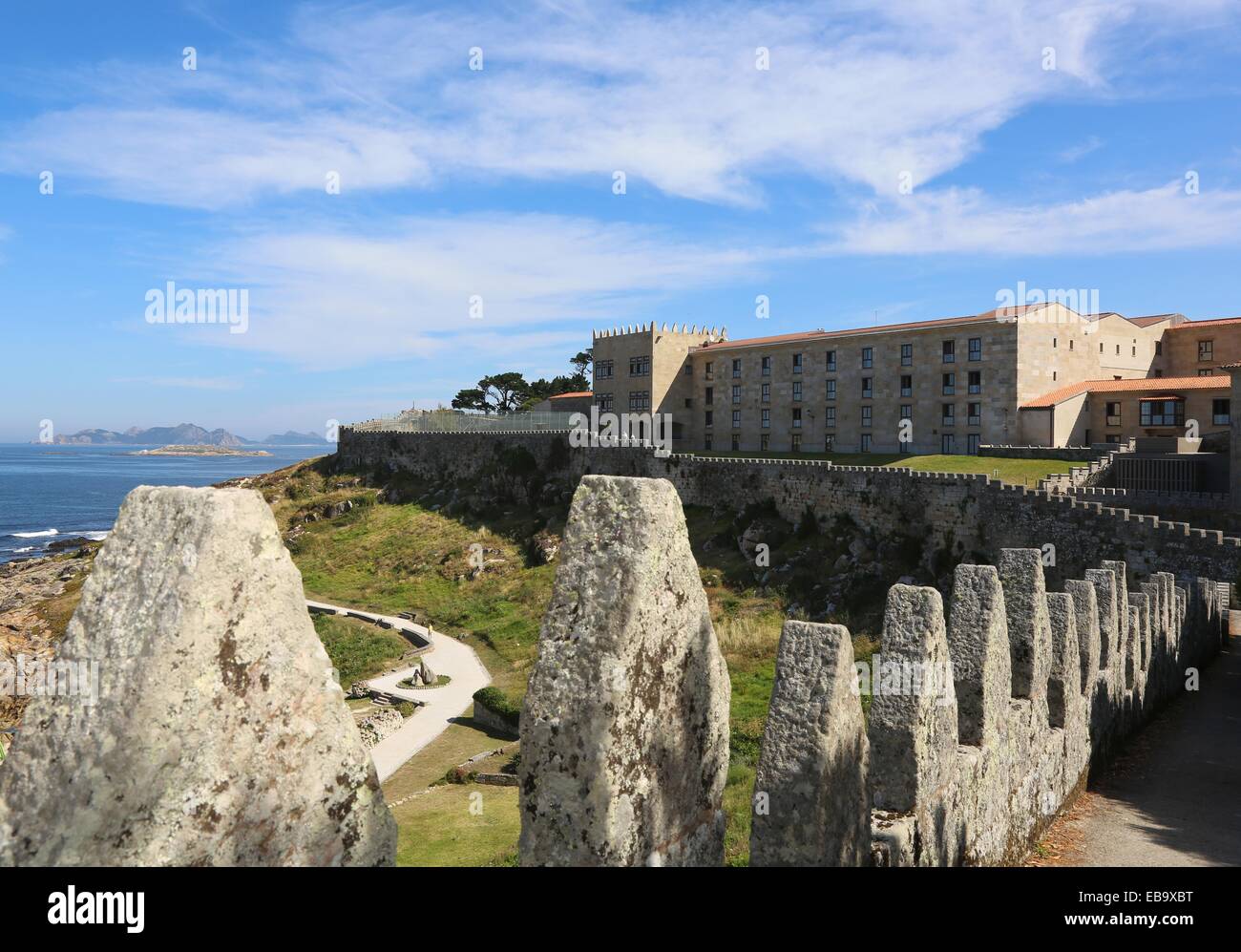 Parador Monterreal castle Baiona Pontevedra Galicia Spain Stock Photo ...