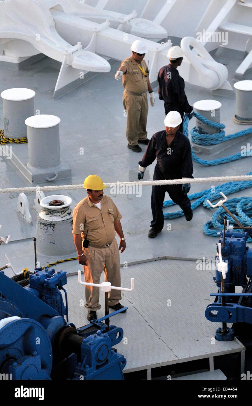 Cruise ship. Sailors working Stock Photo - Alamy