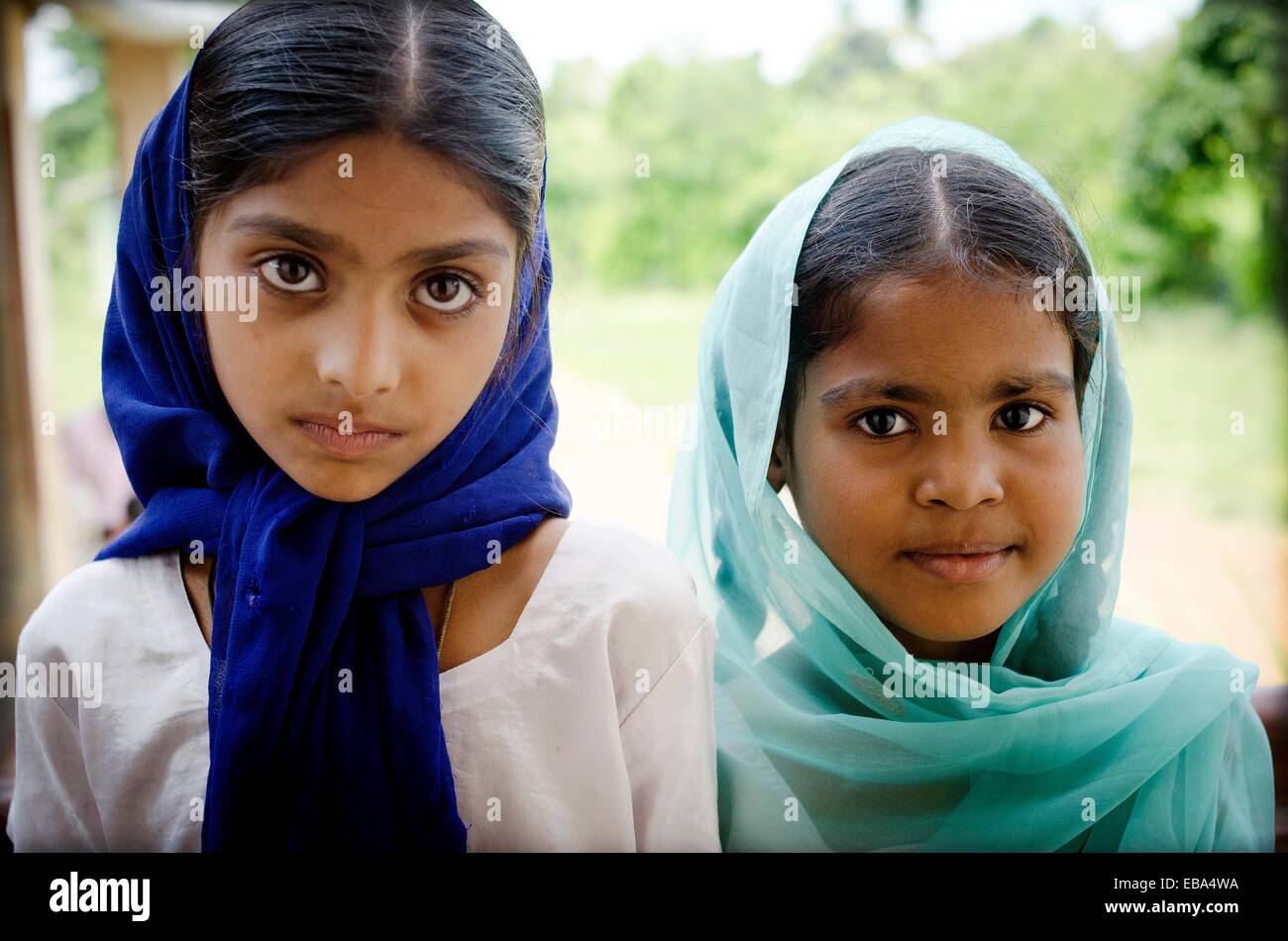 Portrait of two indian girls in the village of Mundgod, Karnataka ...