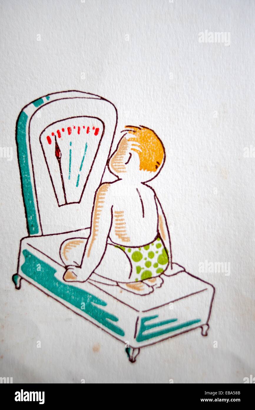 Drawing of a baby weighing yourself on a scale Stock Photo - Alamy