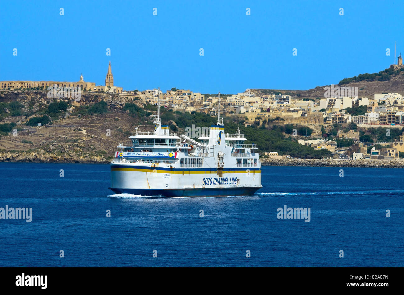 One of the ferries cruising between Gozo - Gozo Channel, Malta Stock ...