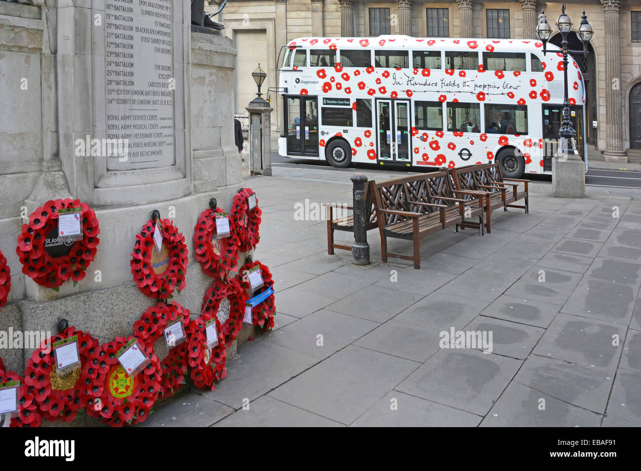 New London Routemaster bus with "Flanders Fields" poppy graphics ...