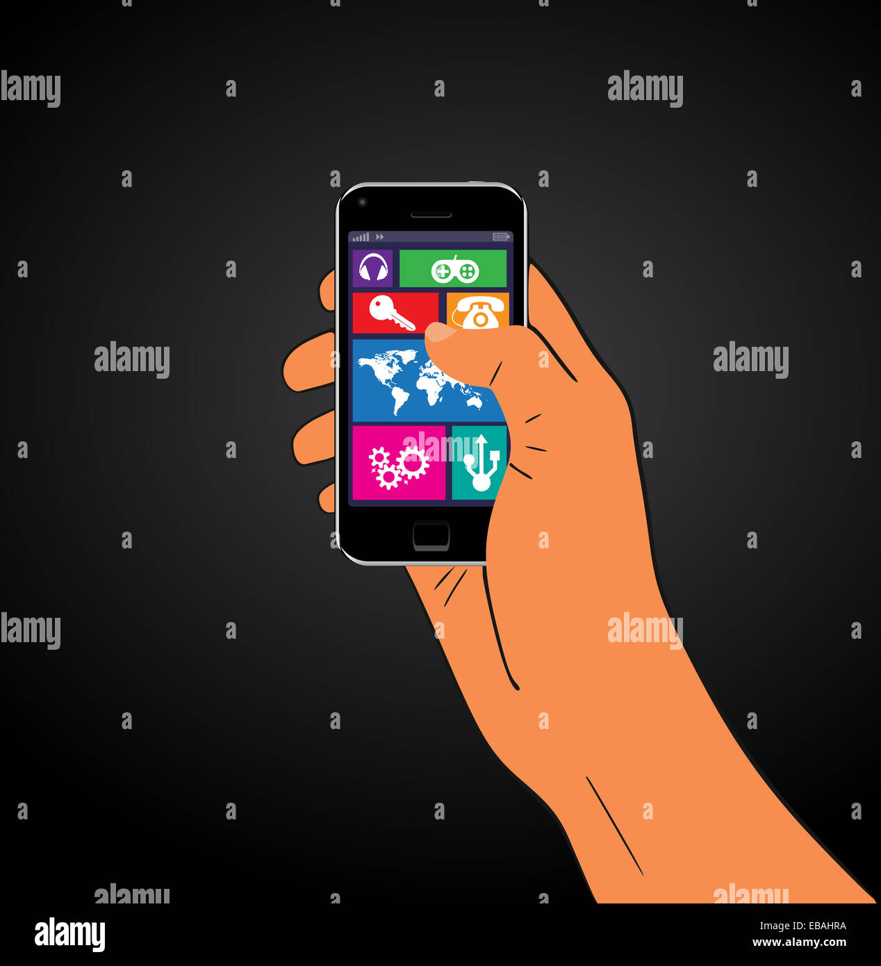 Mobile phone in the hand. Vector illustration Stock Photo - Alamy