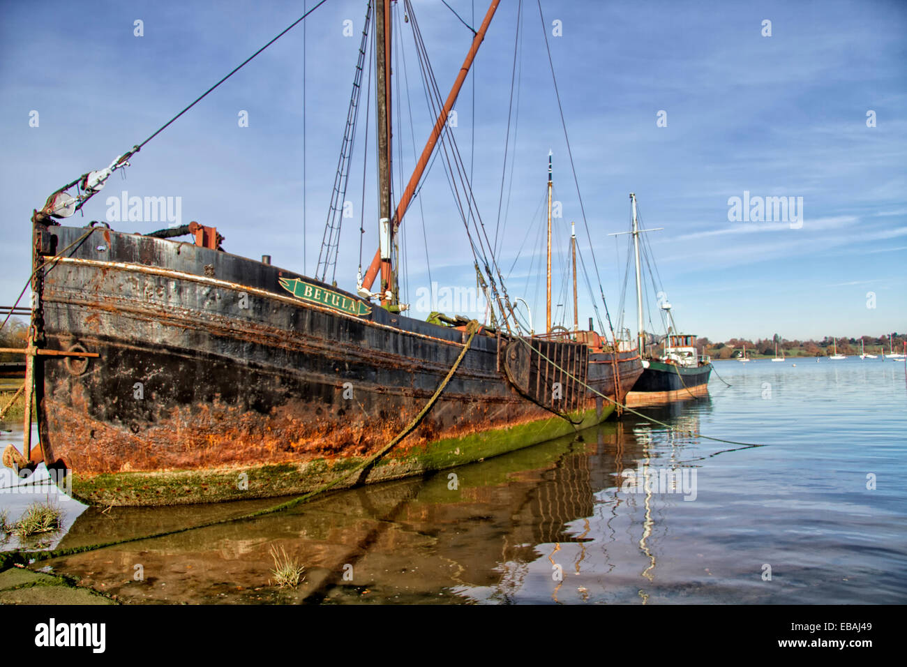 Historic 1924 sailing barge Betula, Pin Mill, Suffolk, UK Stock Photo ...
