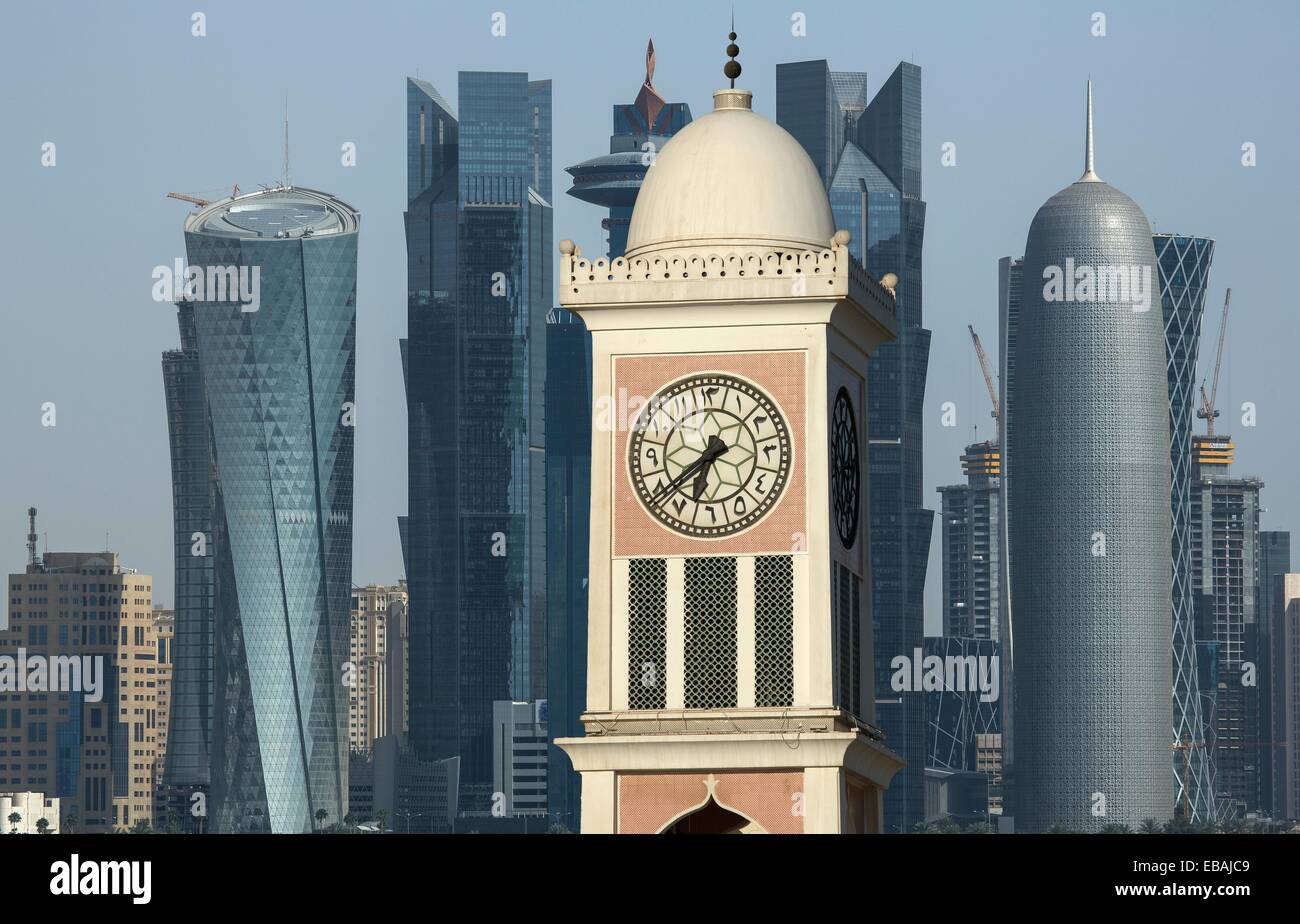 Futuristic skyscrapers in Doha skyline, Qatar Stock Photo - Alamy