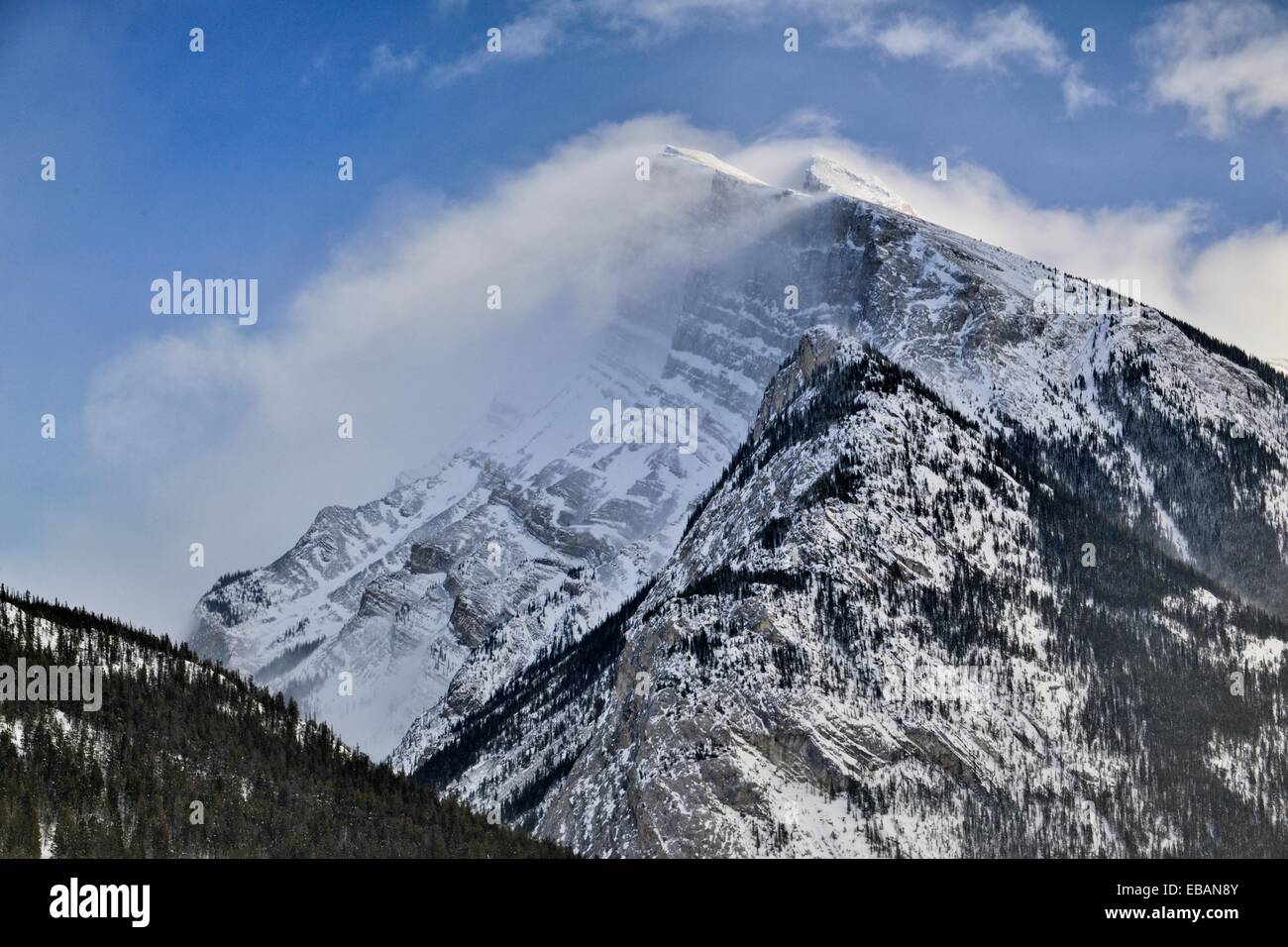 Mount Rundle and windswept snow, Banff National Park, Alberta, Canada ...