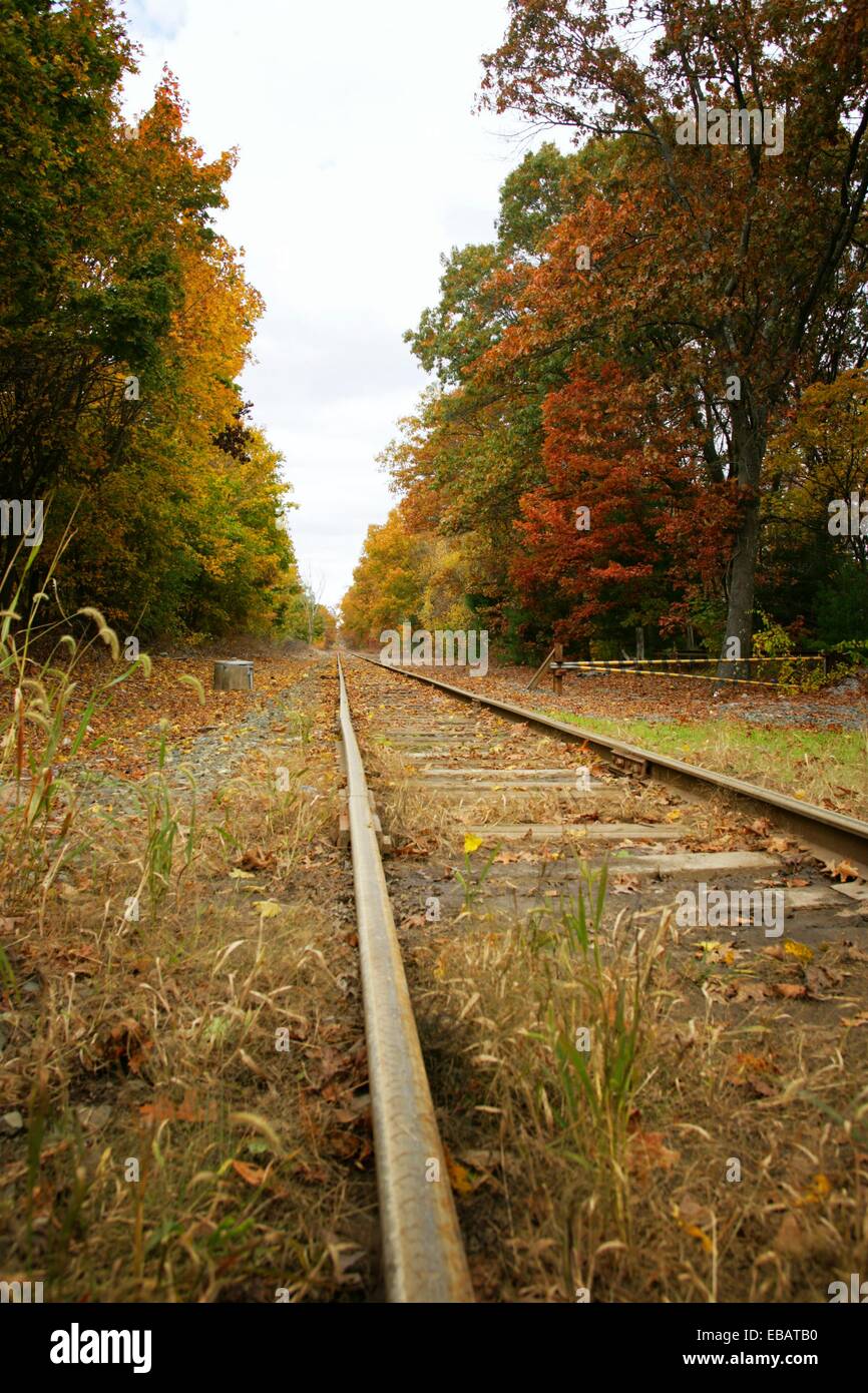 a very linear train track from a low view point Stock Photo - Alamy