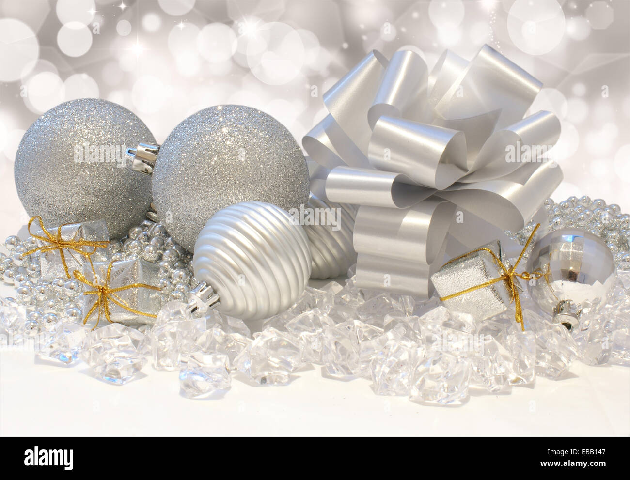 Christmas background with silver decorations Stock Photo - Alamy