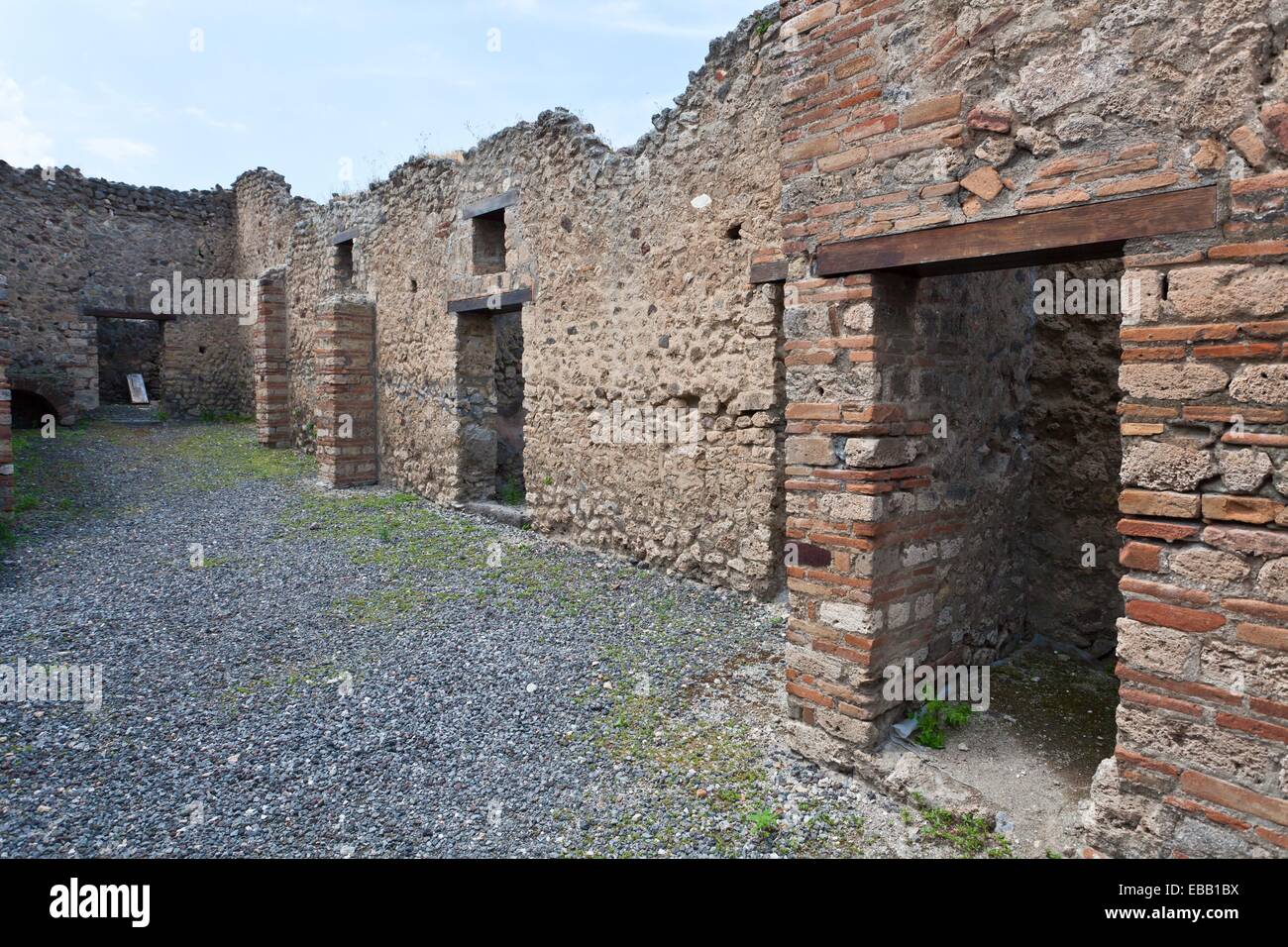 Houses and excavated buildings in the ruins of Pompeii, Italy Stock ...