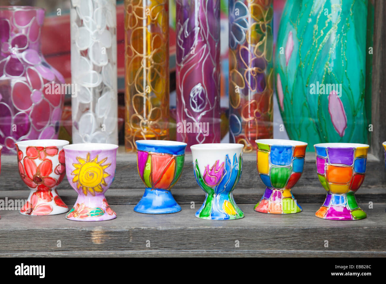 WINDOW DISPLAY PAINTED EGG CUPS VELIKO TARNOVO BULGARIA Stock Photo - Alamy