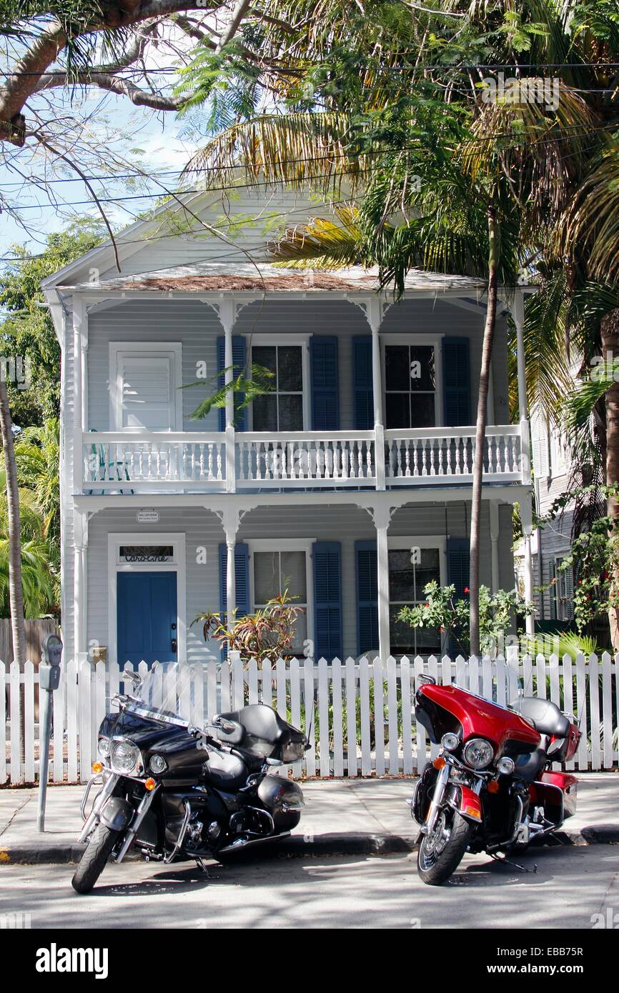 Key West Florida USA two motorcycles classic house in historic district ...