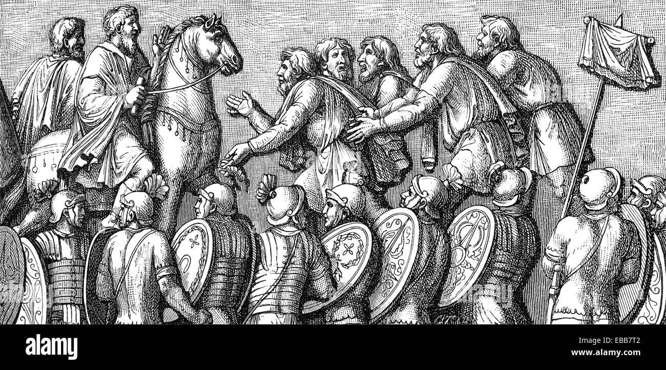 The Germanic people asking the Romans for peace, detail, an ancient ...