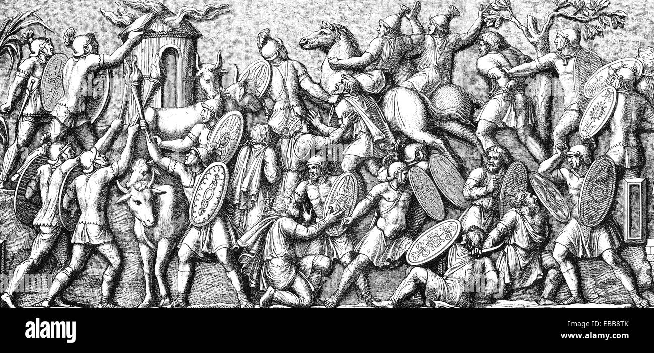 Germanic settlement is destroyed by the Romans, detail, the ancient ...