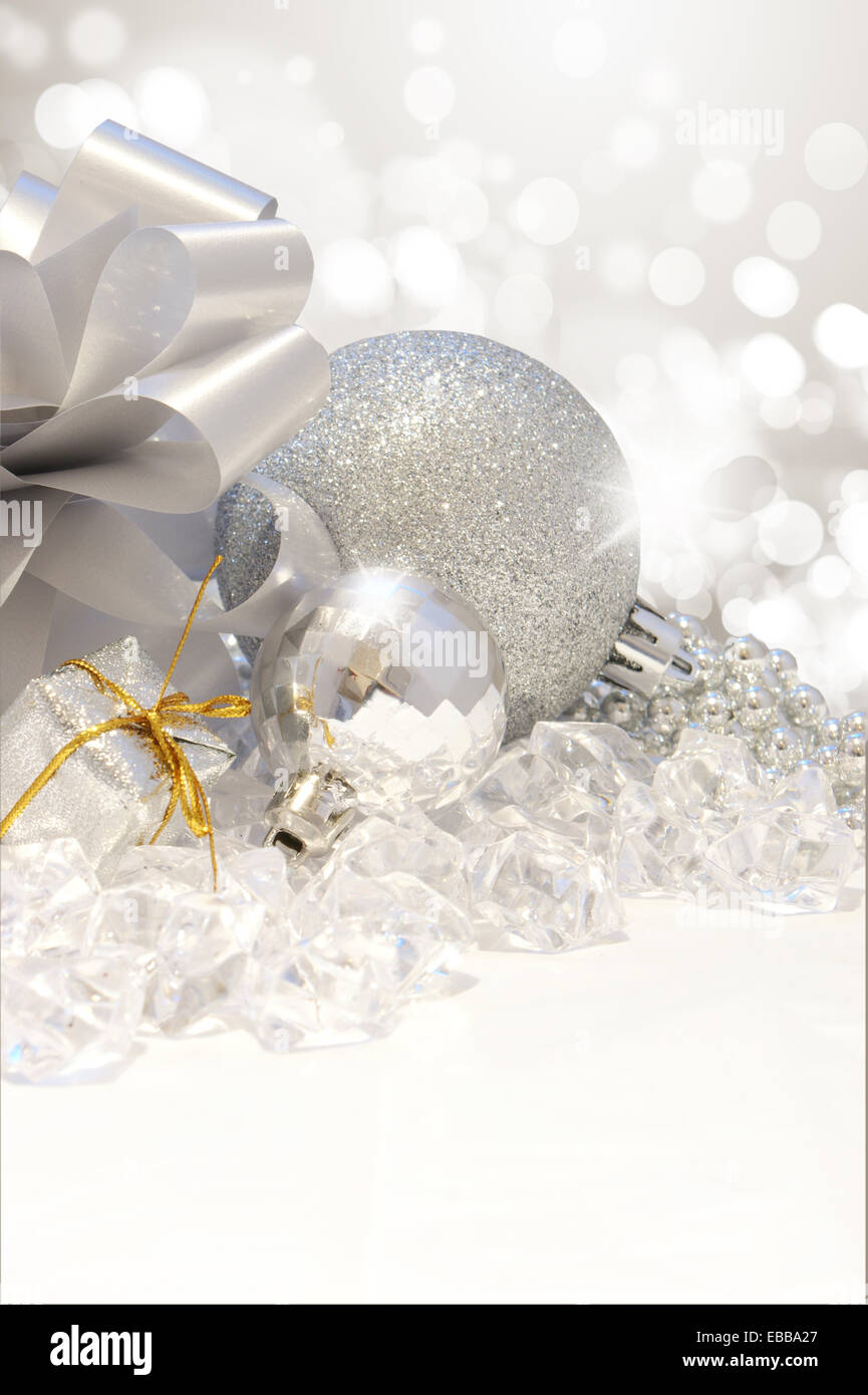 Silver Christmas background with decorations Stock Photo - Alamy
