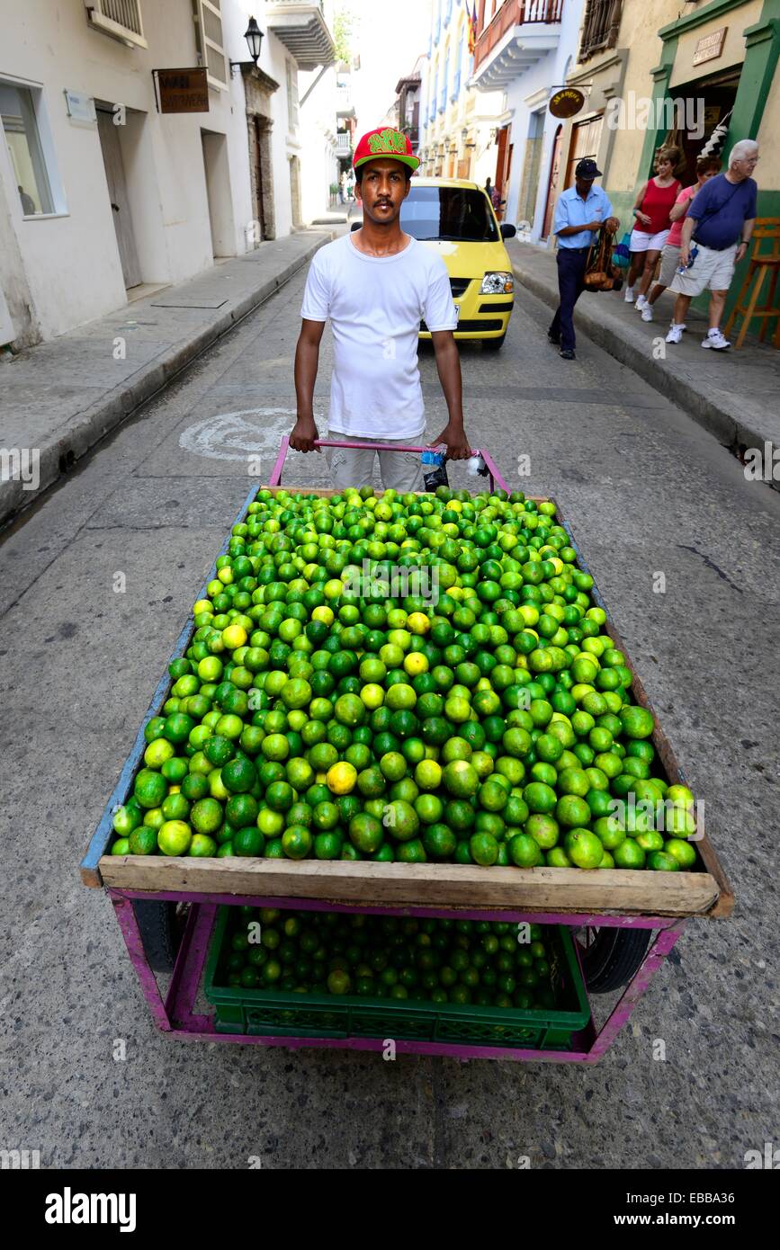 Man with Limes in Cart Old City Cartagena Colombia SA South America ...