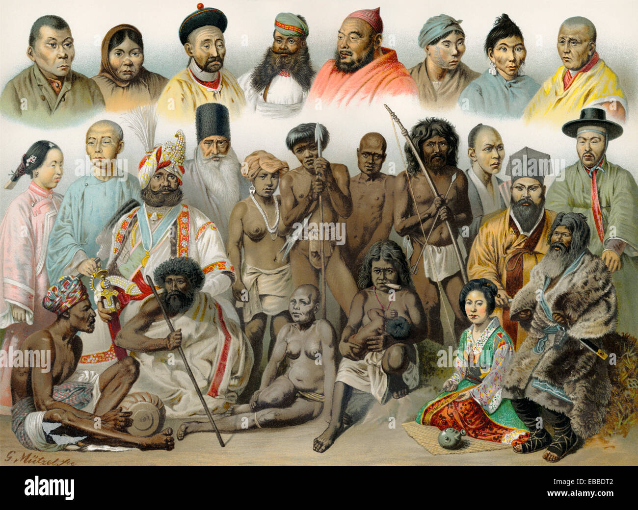 Historical illustration, 19th Century, ethnic groups of Asia ...