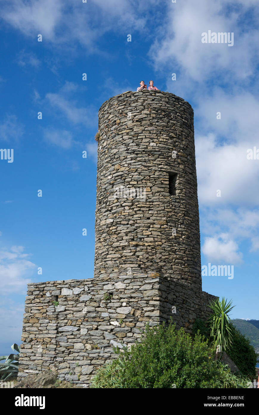 Medieval round tower Vernazza Cinque Terre Liguria Italy Stock Photo ...