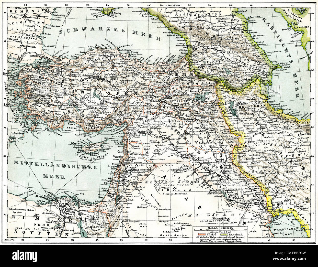 Historic map of Western Asia, c. 1880, historische Karte von Westasien ...