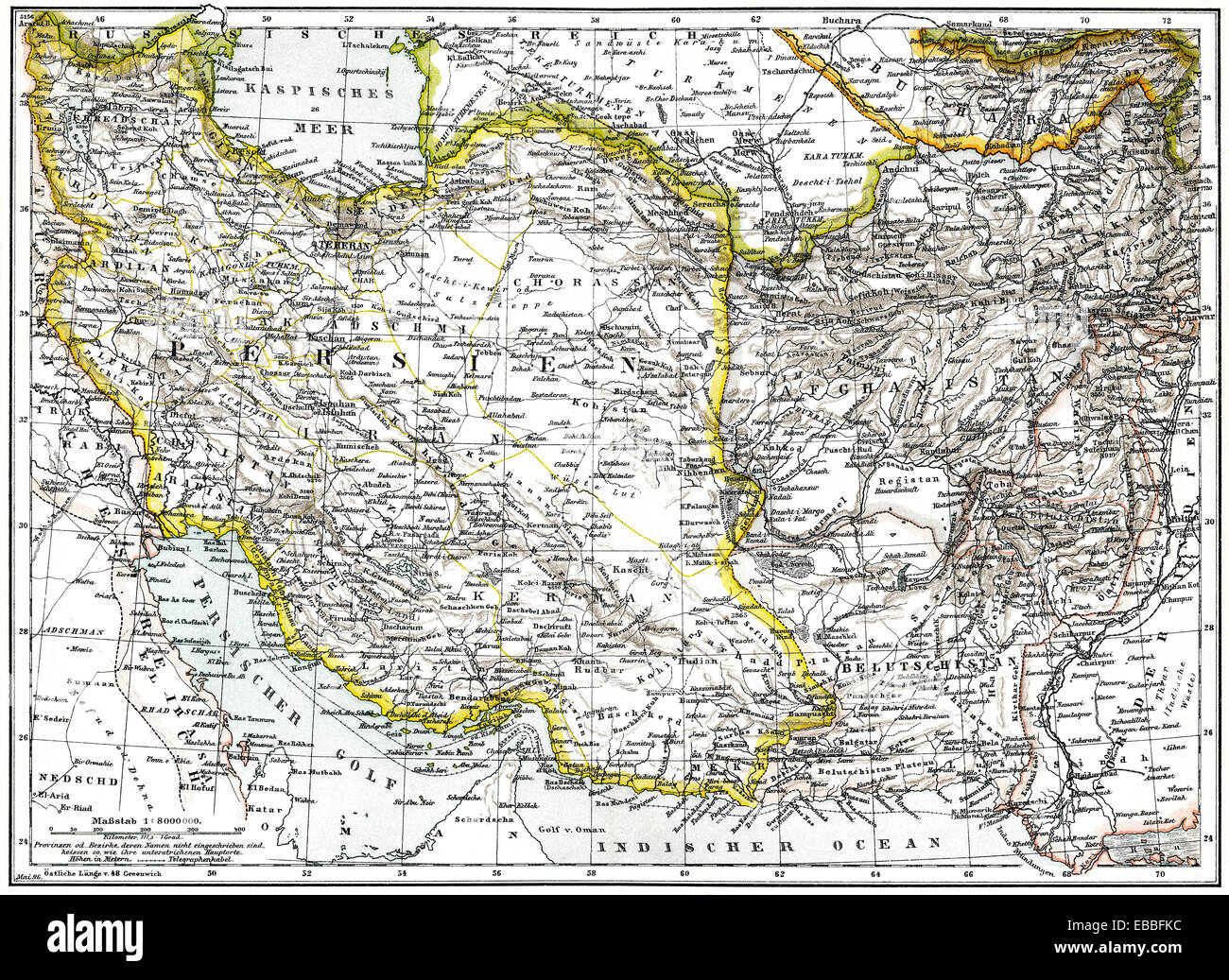 Historic map of Western Asia, c. 1880, historische Karte von Westasien ...