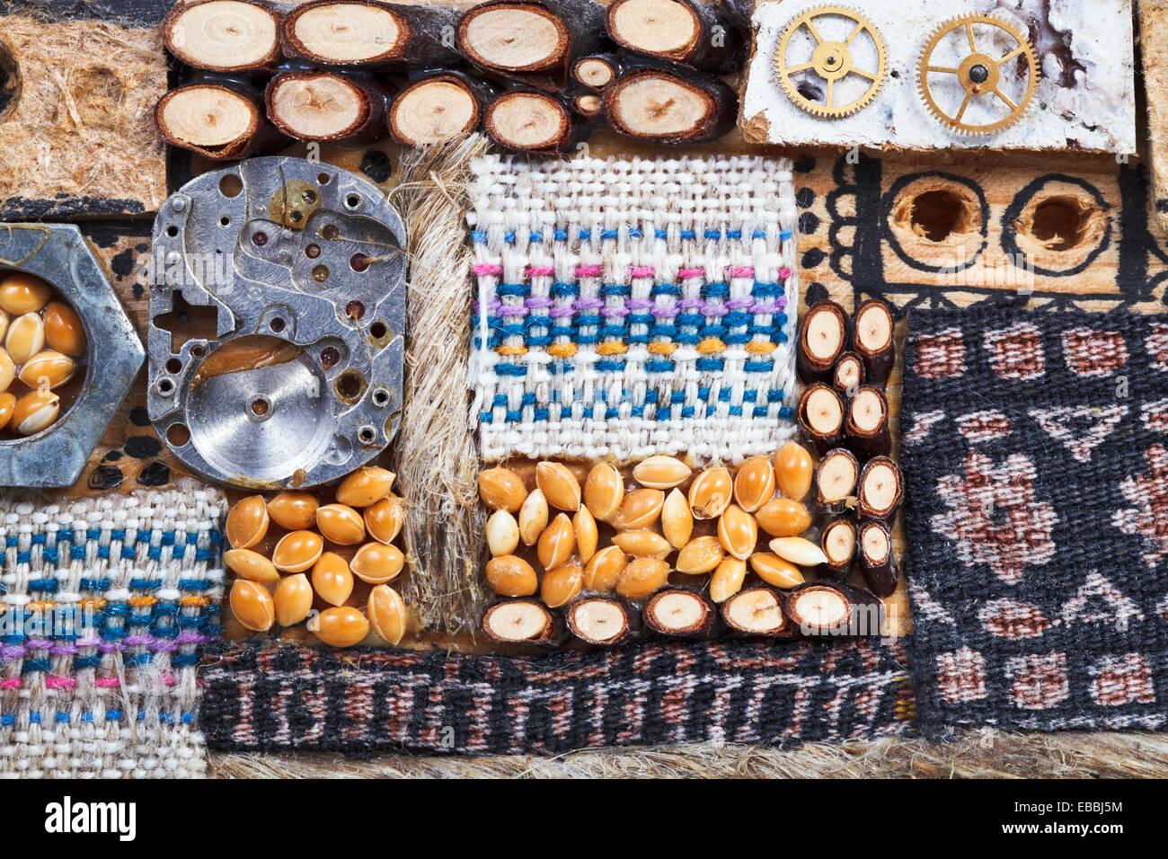 abstract background from natural and mechanical objects close up glued ...