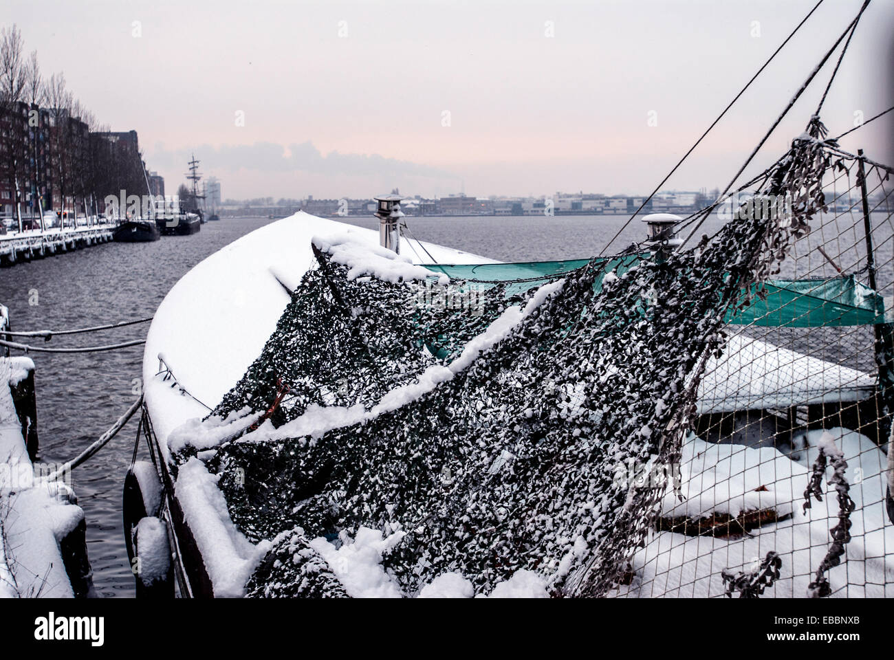 Ships bow covered with snow in Amsterdam Harbor Stock Photo - Alamy