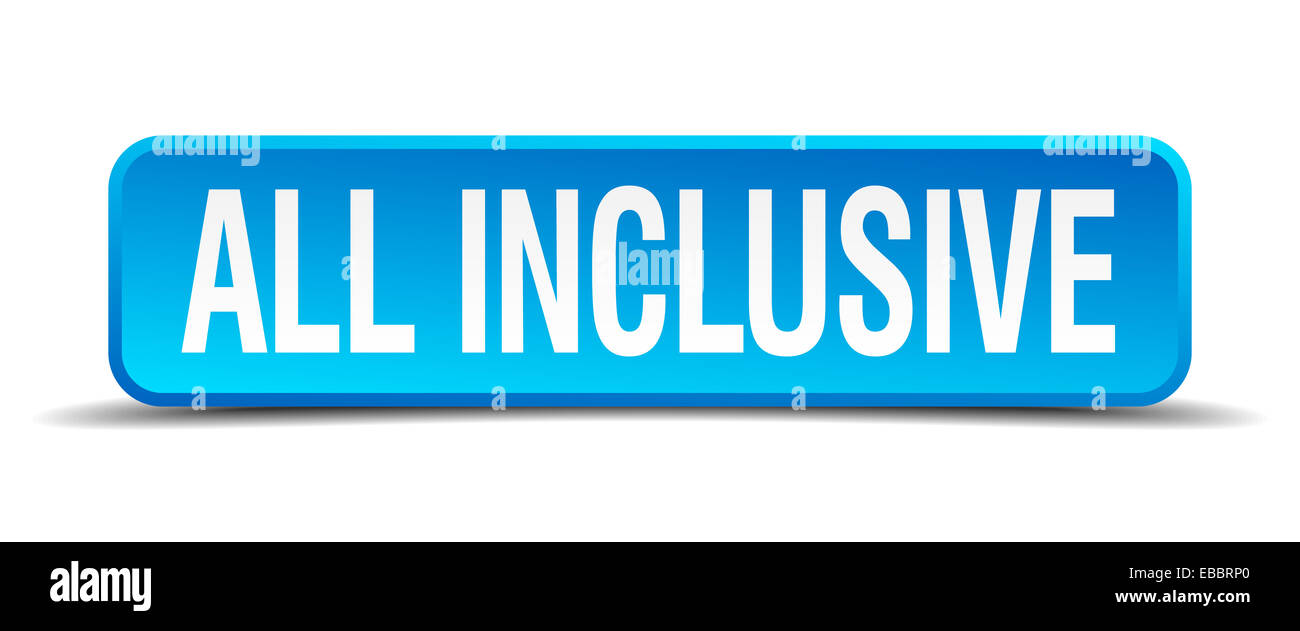 all inclusive blue 3d realistic square isolated button Stock Photo - Alamy