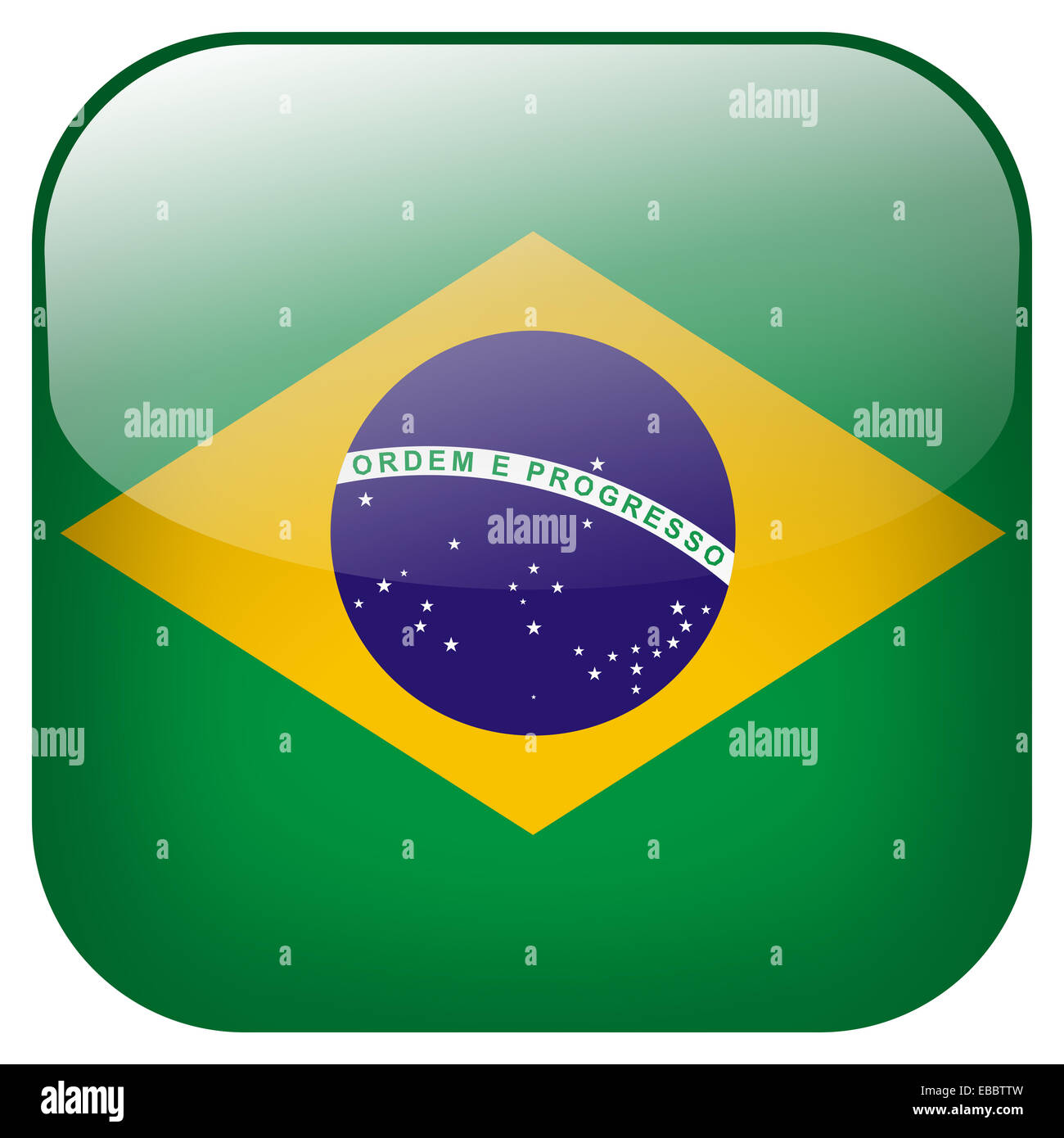Brazil national flag square button isolated on white background Stock ...