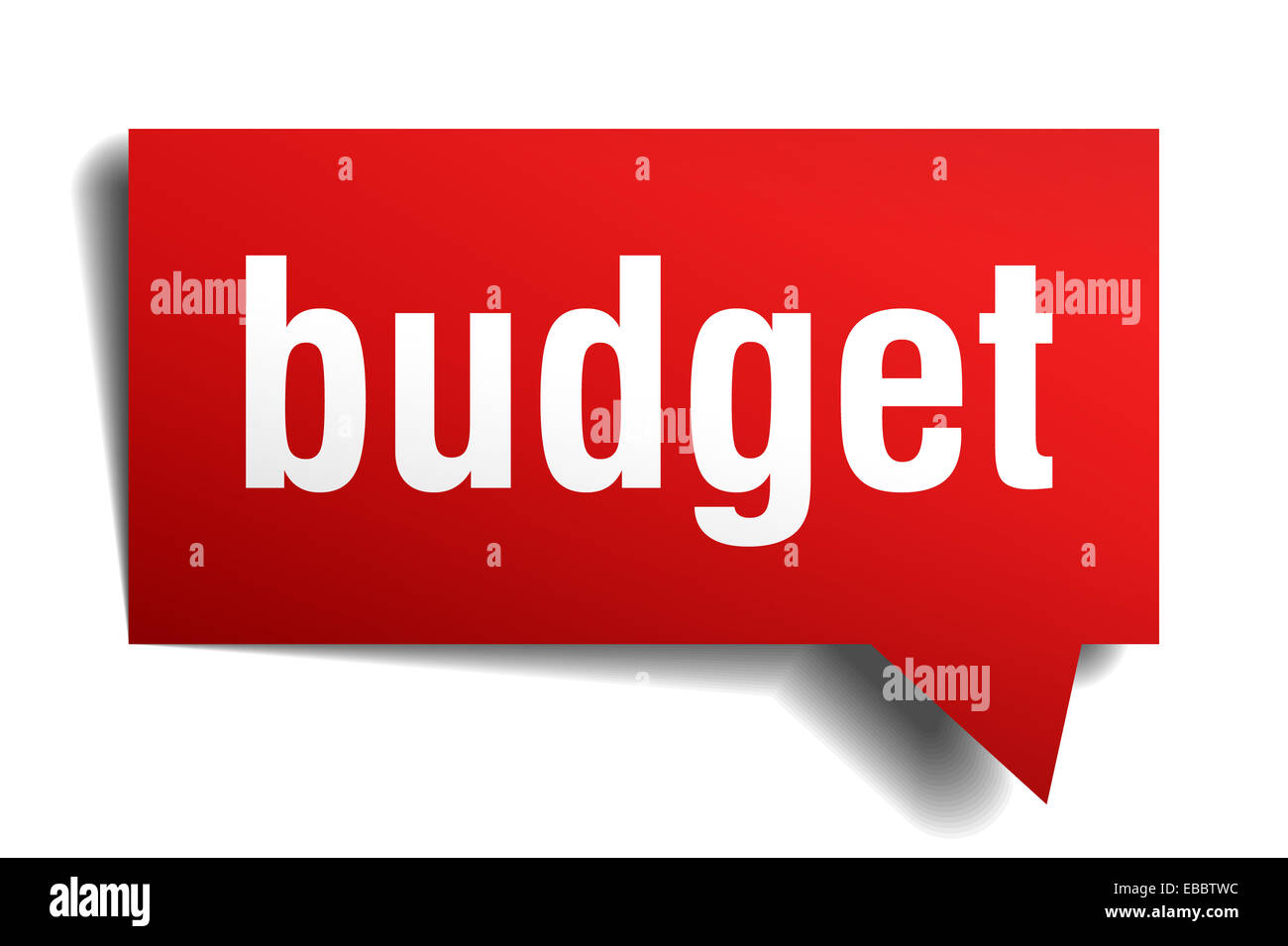 Budget red 3d realistic paper speech bubble isolated on white Stock ...