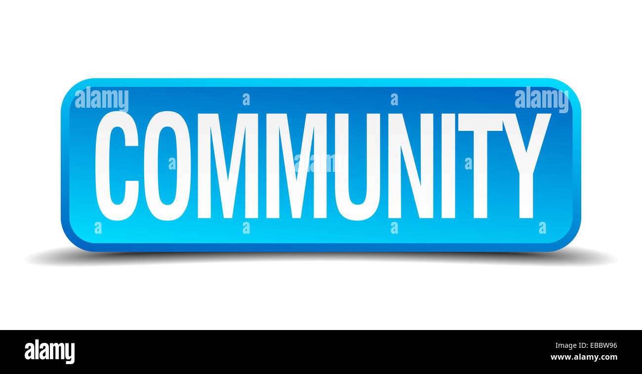 community blue 3d realistic square isolated button Stock Photo - Alamy