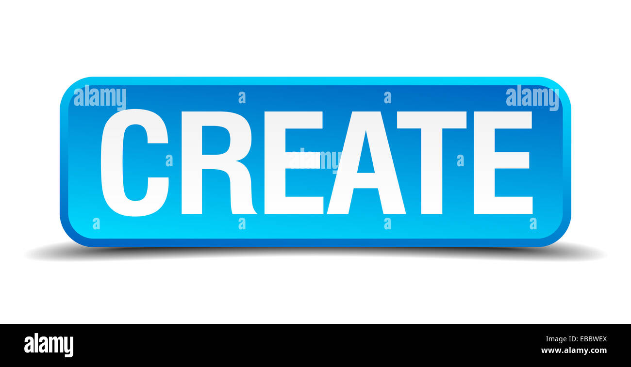 create blue 3d realistic square isolated button Stock Photo - Alamy