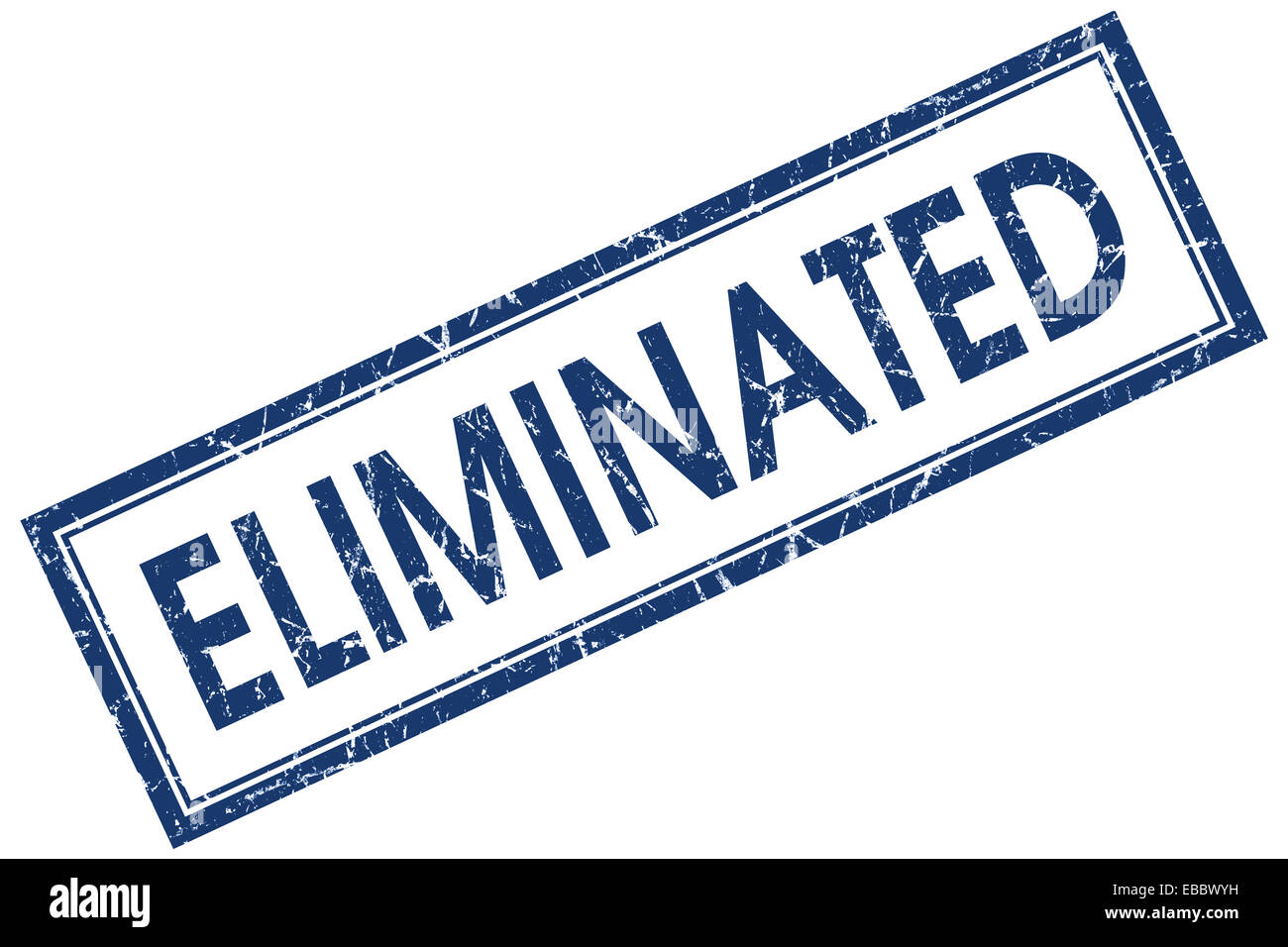 Eliminated blue square grungy stamp isolated on white background Stock ...