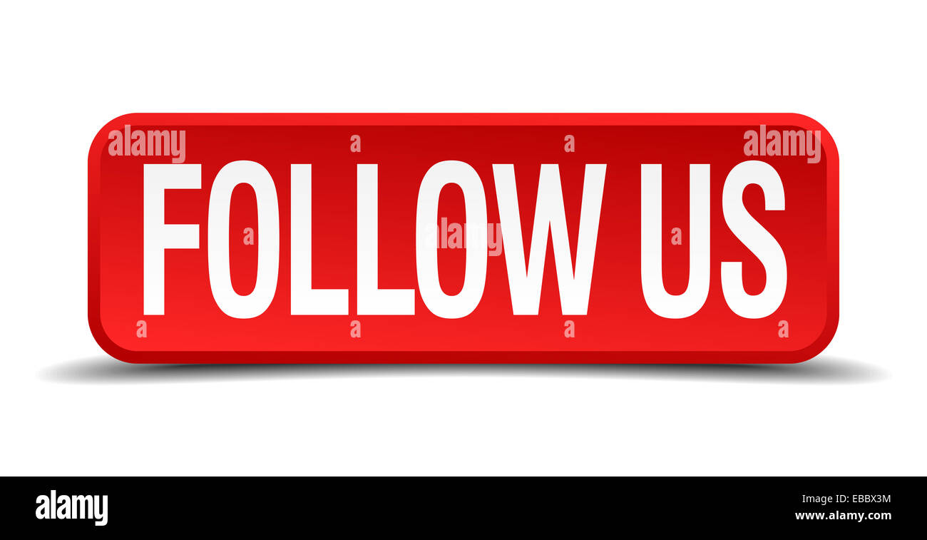 Follow us red 3d square button isolated on white background Stock Photo ...