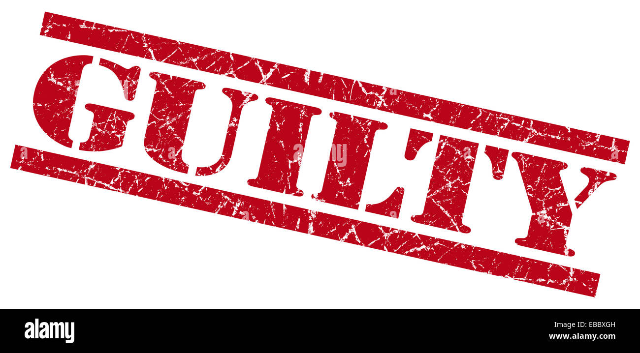 guilty red grungy stamp on white background Stock Photo - Alamy