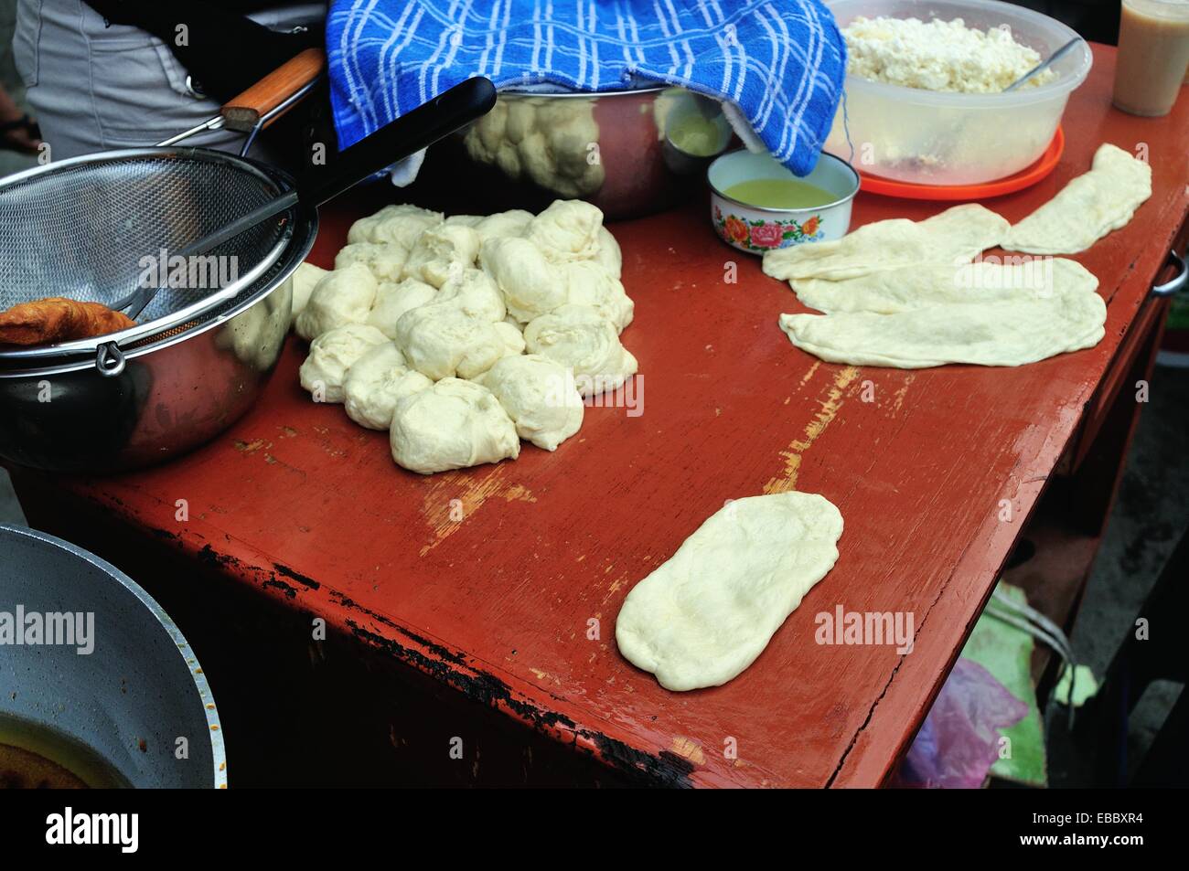 Cheese pie stall - Cachanga- Empanada - Market in TUMBES. Department of ...