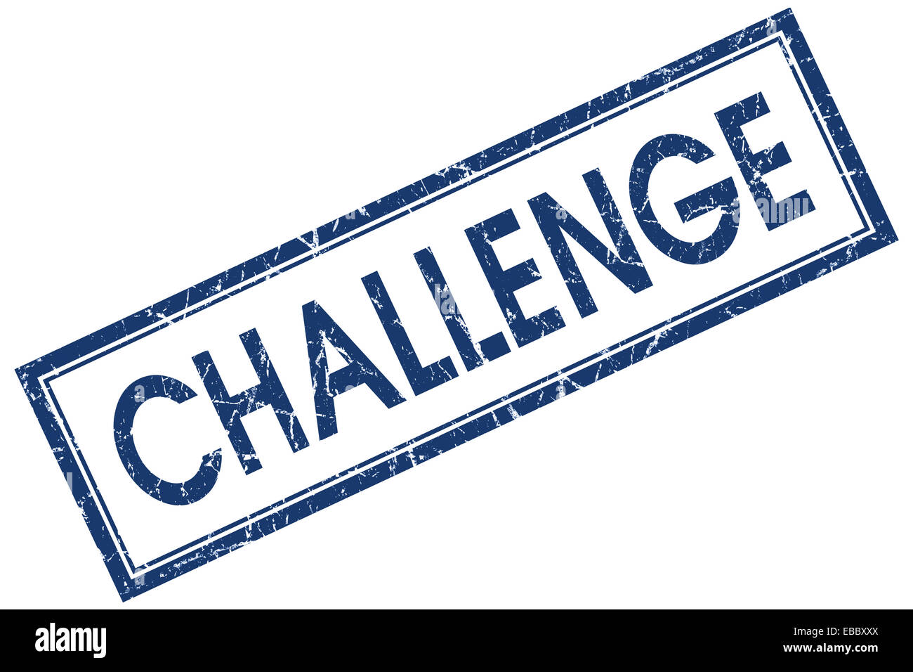 Challenge blue square grungy stamp isolated on white background Stock ...