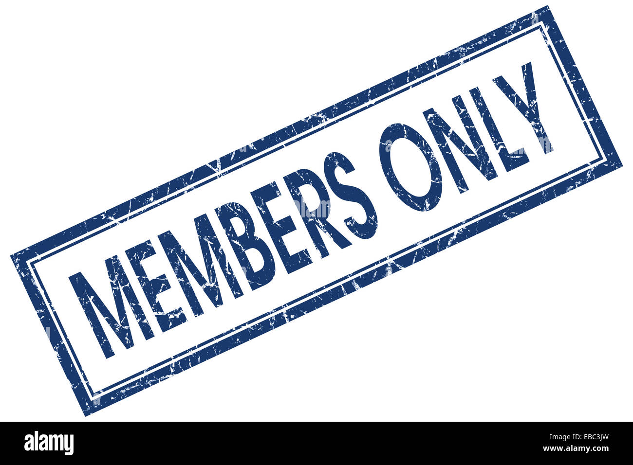 Members only blue square grungy stamp isolated on white background ...