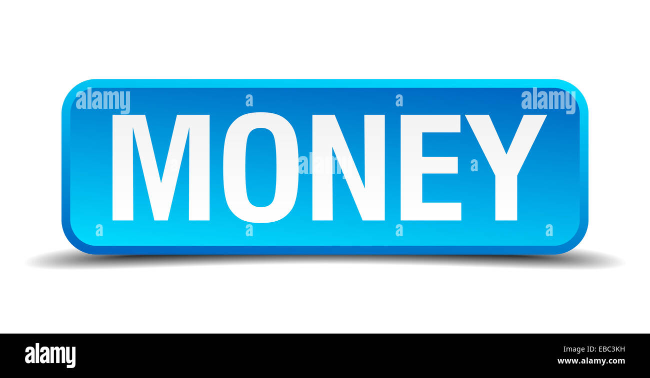 Money blue 3d realistic square isolated button Stock Photo - Alamy