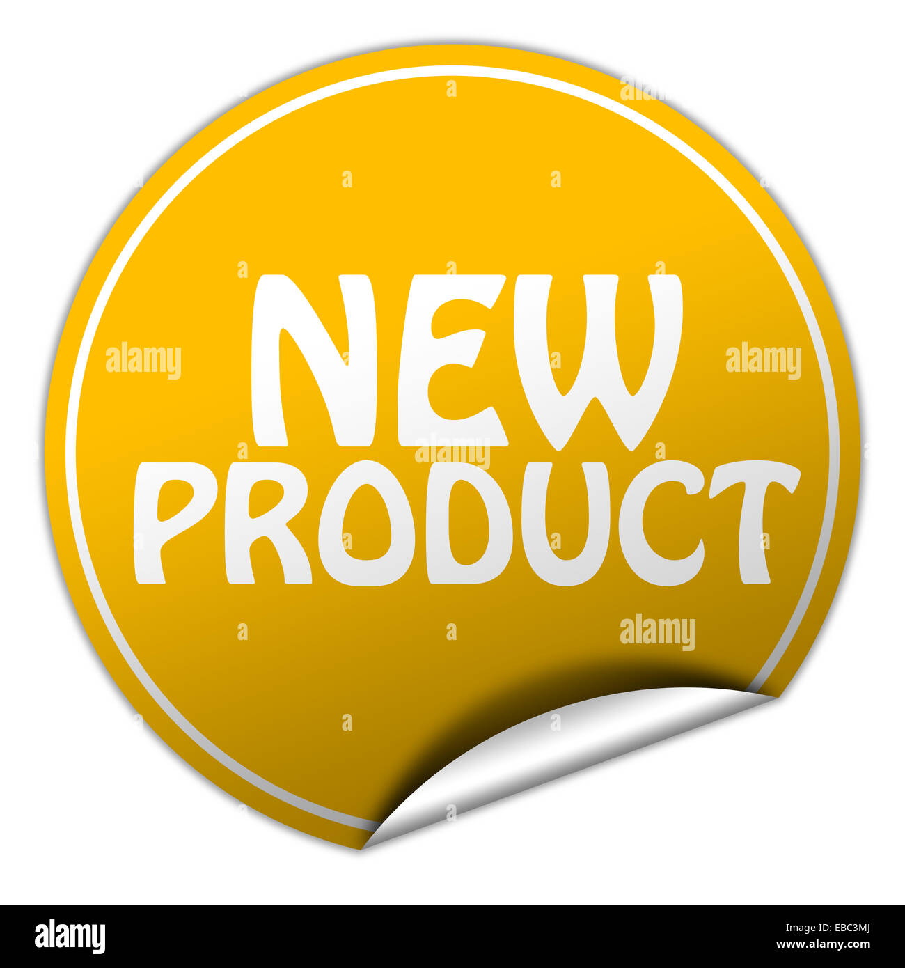 new product round yellow sticker on white background Stock Photo - Alamy