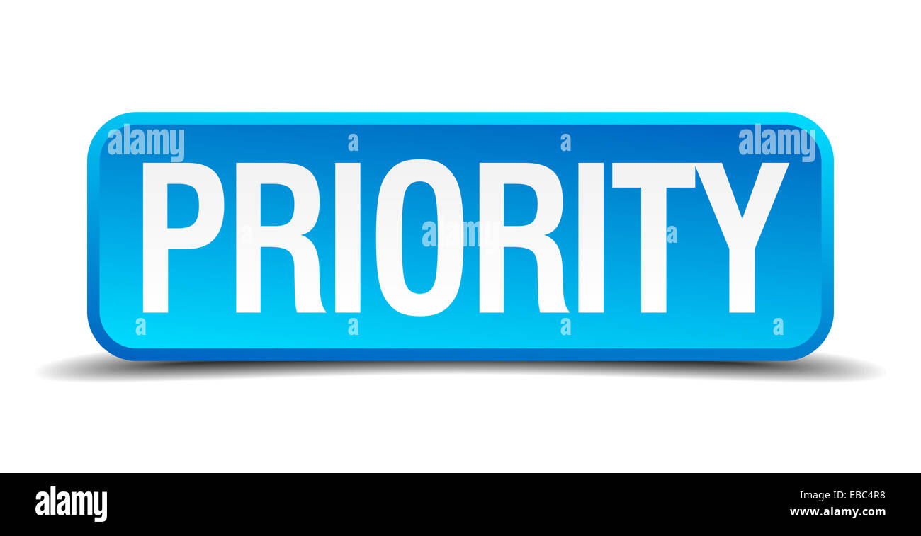 Priority blue 3d realistic square isolated button Stock Photo - Alamy