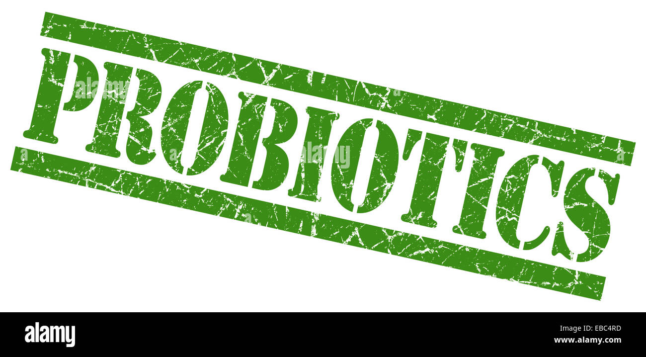 probiotics green grunge stamp isolated on white Stock Photo - Alamy