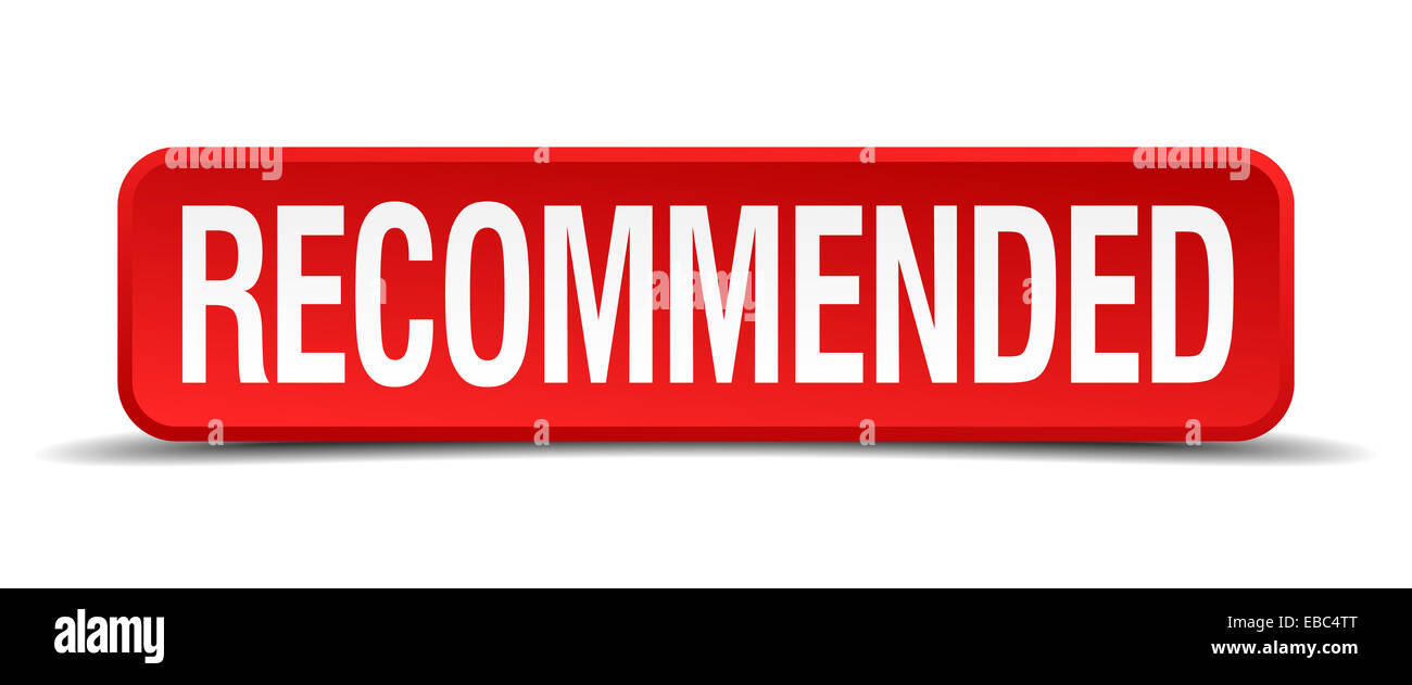 recommended red 3d square button isolated on white Stock Photo - Alamy