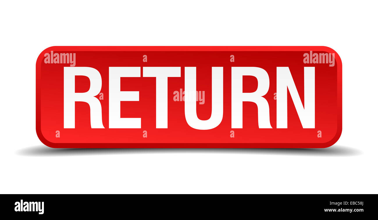 Return red 3d square button isolated on white Stock Photo - Alamy